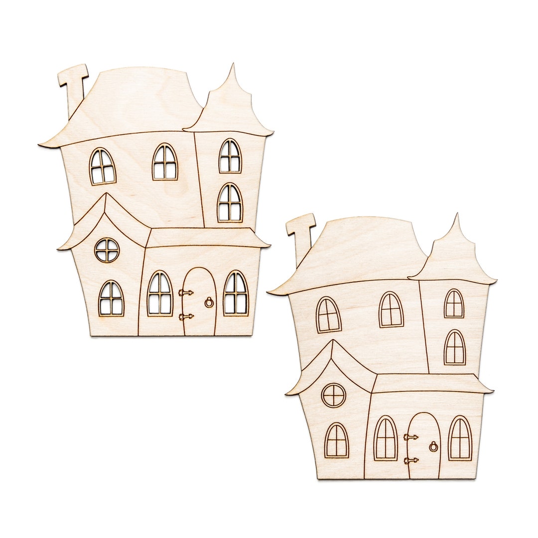 Haunted House-detail Wood Cutout-halloween Wood Decor-spooky House-two ...