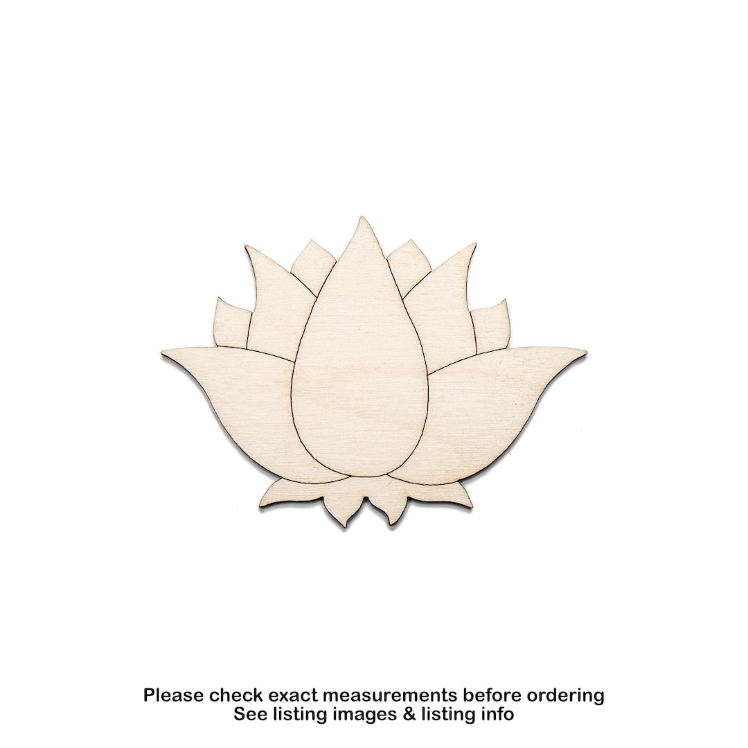 Lotus Flower Detailed Wood Cutout - Laser Cut Unfinished Craft Shape ...