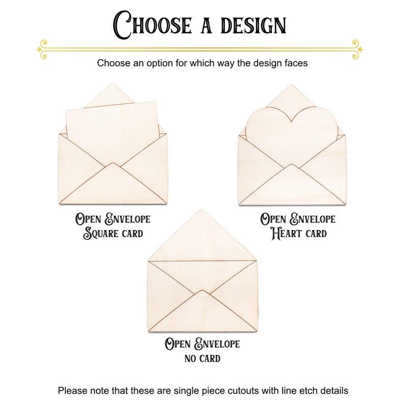 Open Envelope Wood Cutout - Laser Cut Unfinished Craft Shape - Multiple ...