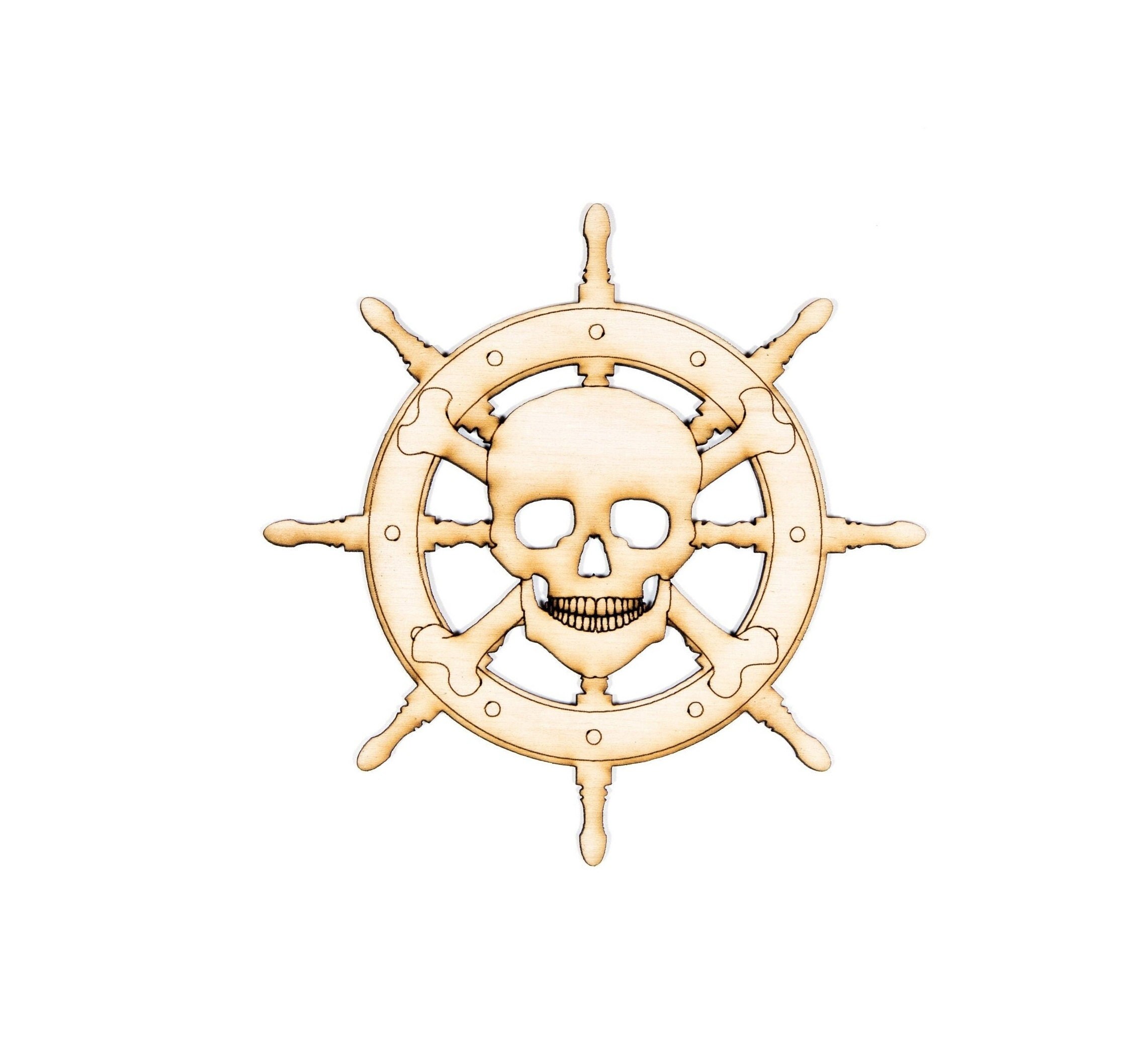 Skull Ship Wheel-wood Cutout-skull Nautical Decor-various - Etsy