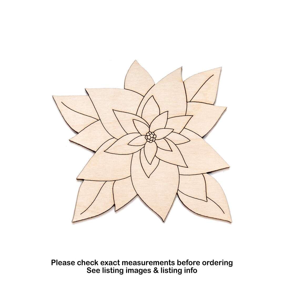 Poinsettia Flower With Leaves Detail Wood Cutout-floral Wood Decor ...