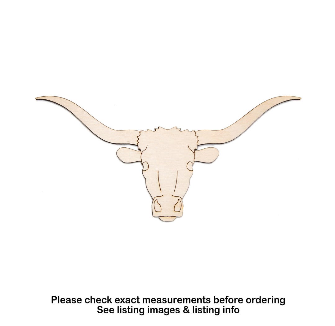 Longhorn Bull Detailed Wood Cutout - Laser Cut Unfinished Craft Shape ...