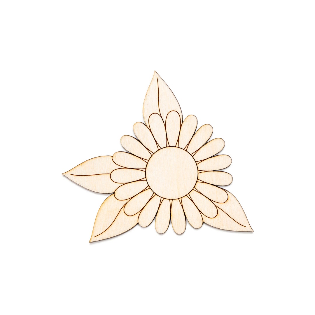 Daisy With Leaves-detail Wood Cutout-daisy Flowers-wooden Flowers ...