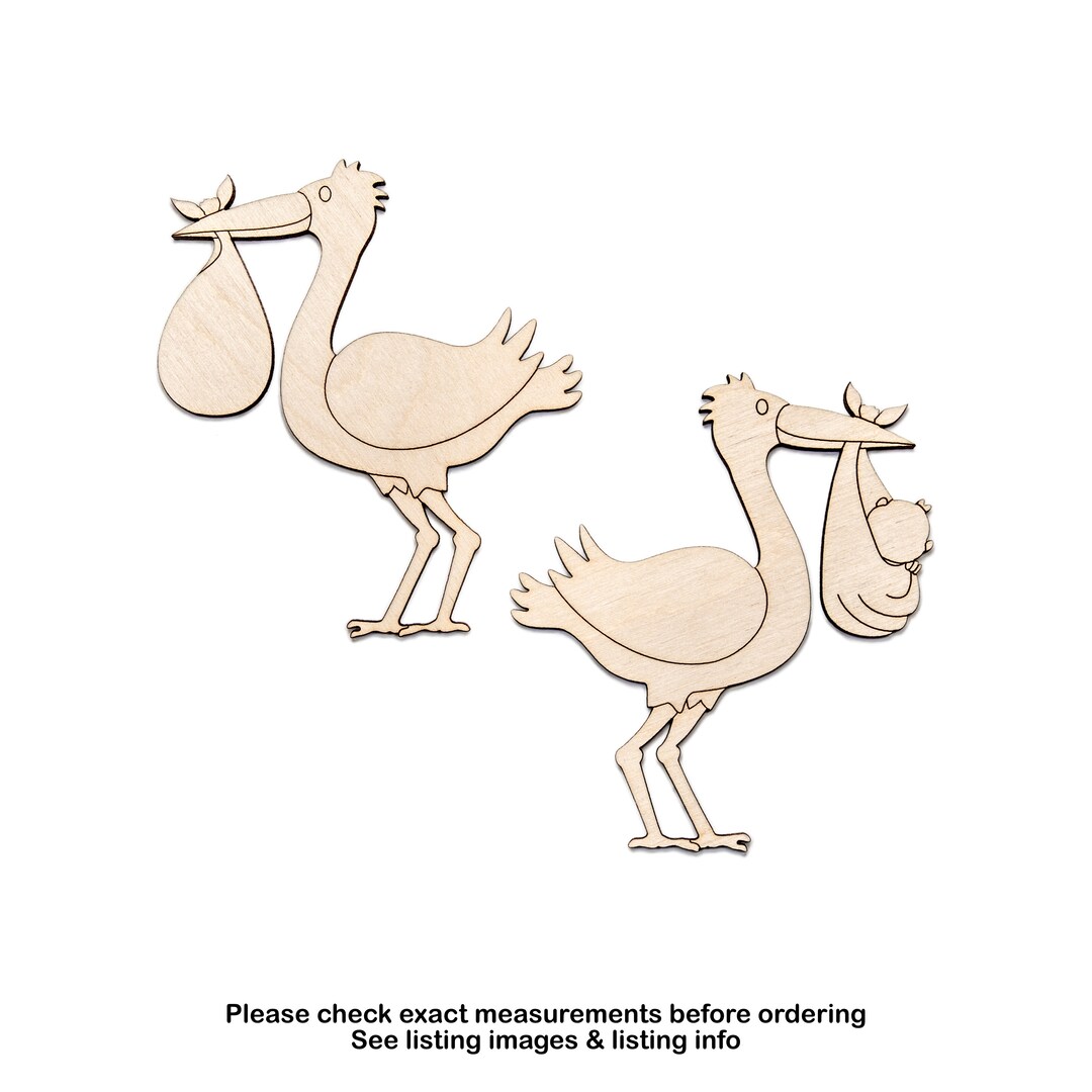 Stork With Baby-detail Wood Cutout-baby Announcement Decor-two Design ...