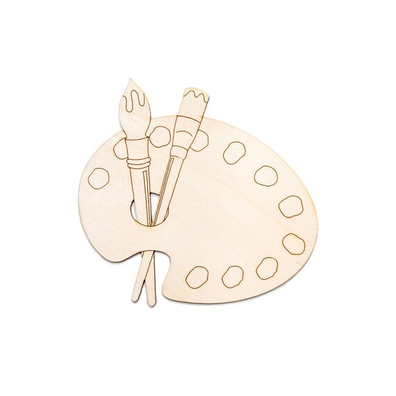 Paint Pallet With Brushes-wood Cutout-artists Utensils Wood | Etsy