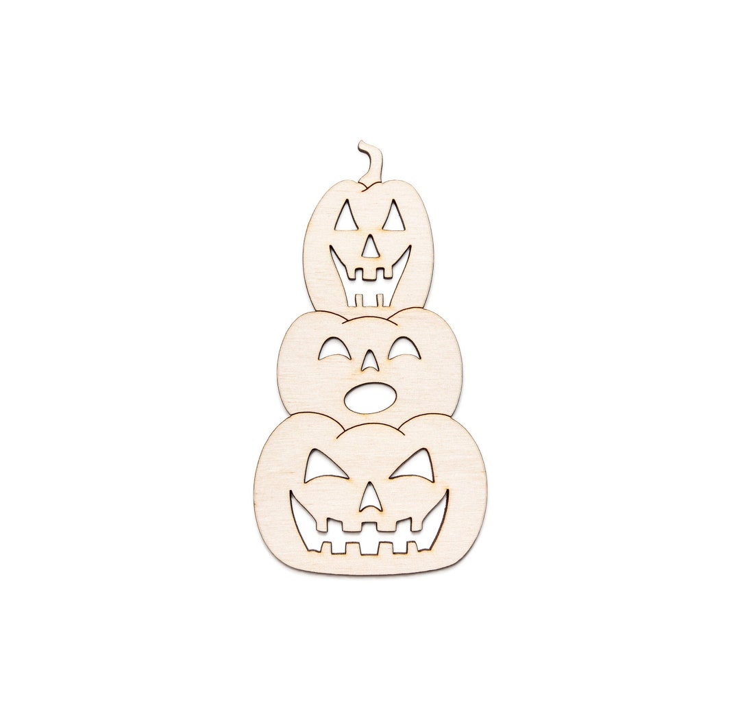 Stacked Jack O' Lanterns-faces Detail Wood Cutout-halloween Pumpkin ...