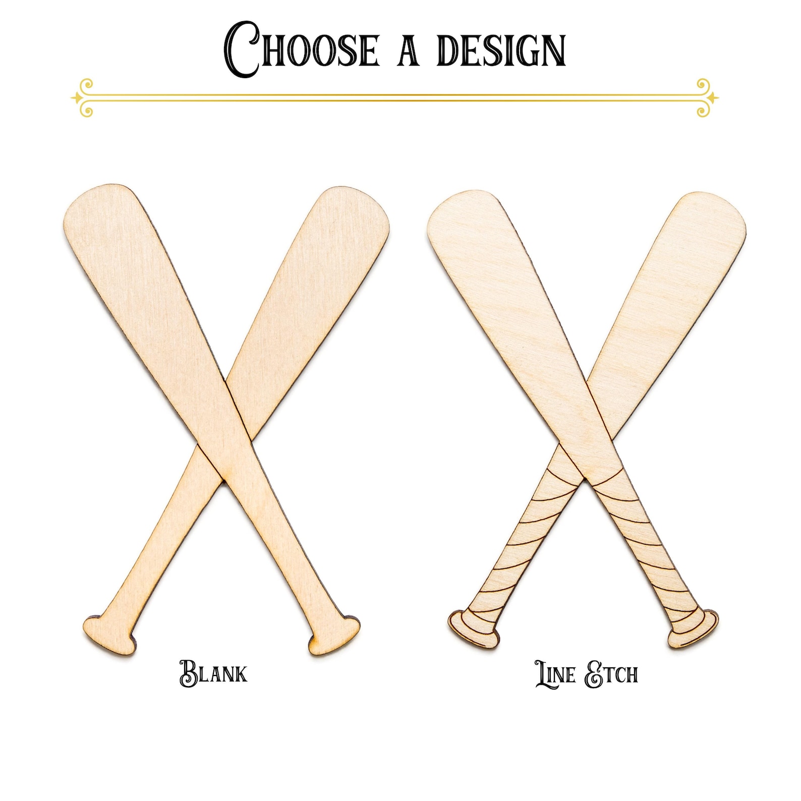 Baseball Bats Crossed Wood Cutout - Laser Cut Unfinished Craft Shape ...