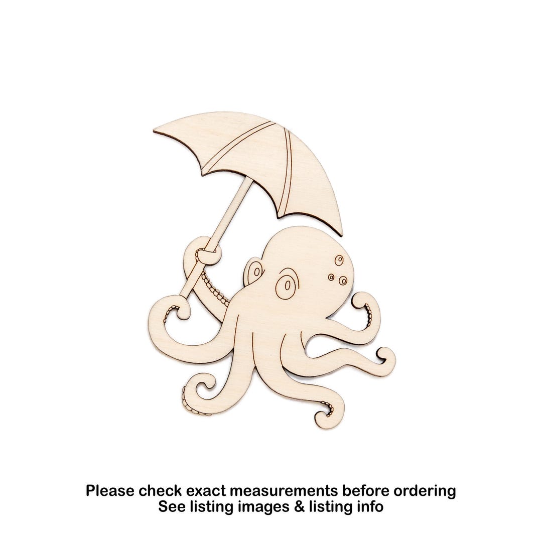 Octopus With Umbrella Detail Wood Cutout-cartoon Octopus-various Sizes ...
