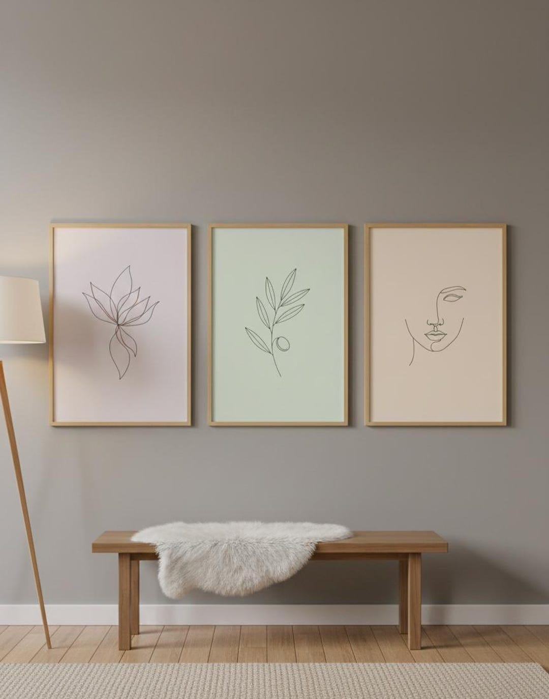 Calm Pastel Line Art Set of 3, Minimalist Printable Wall Art, Neutral ...