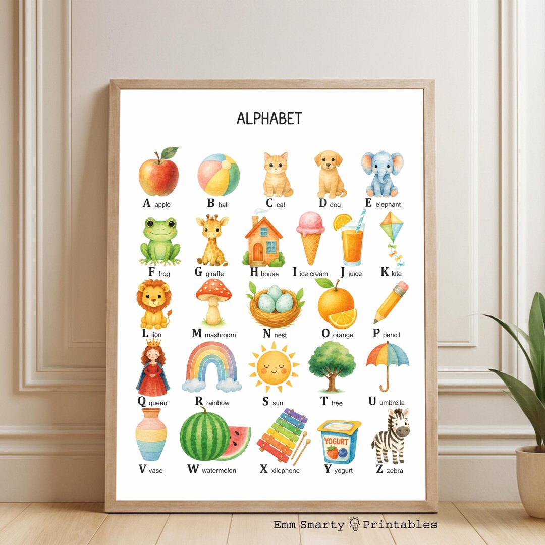 Watercolor Alphabet Poster: Rainbow ABC Print, Kids Room (digital ...