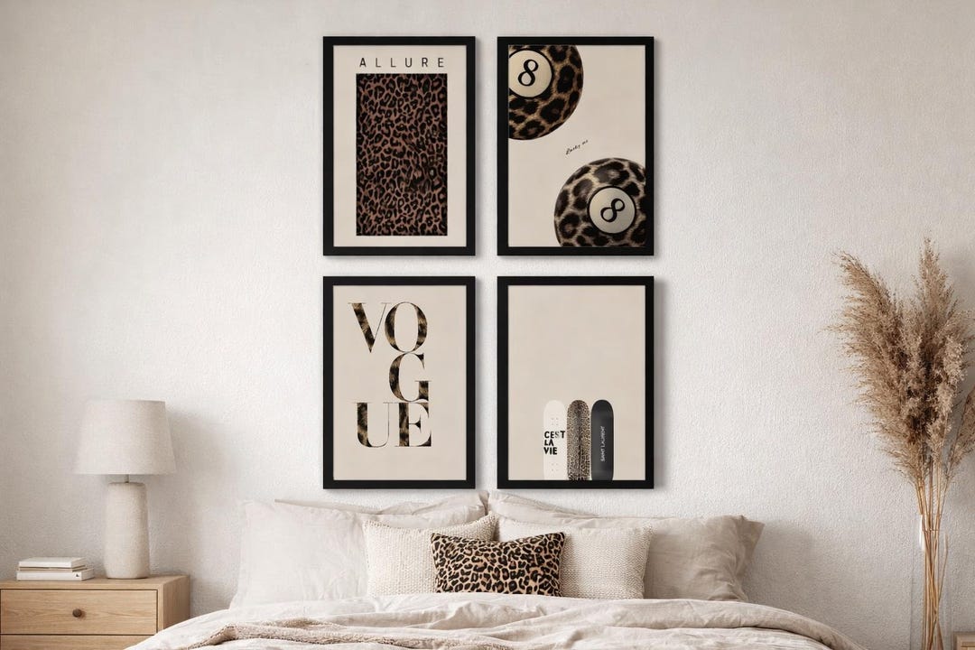Cheetah Print Wall Art Set of 4 Modern Leopard Decor Vogue Style Prints ...