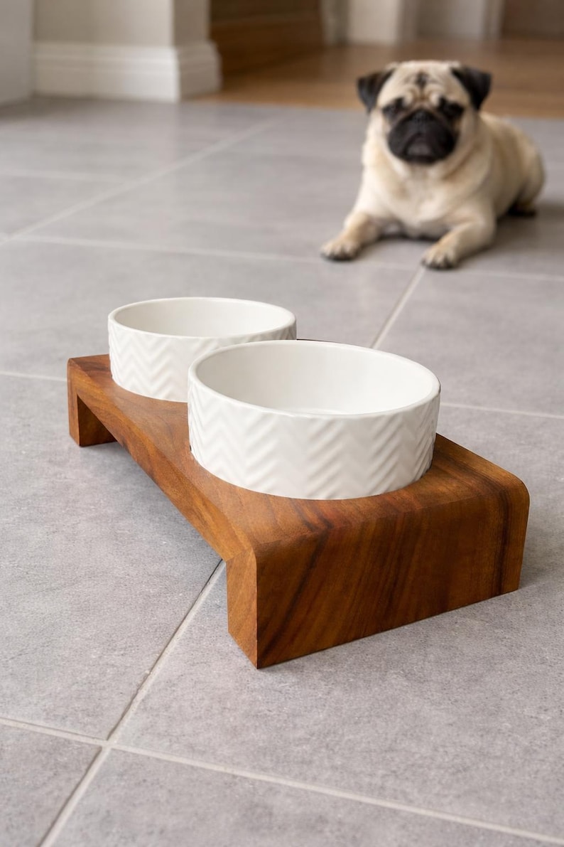 Dog Bowl Stand – Raised Dog Feeder, Solid Walnut Pet Furniture ...