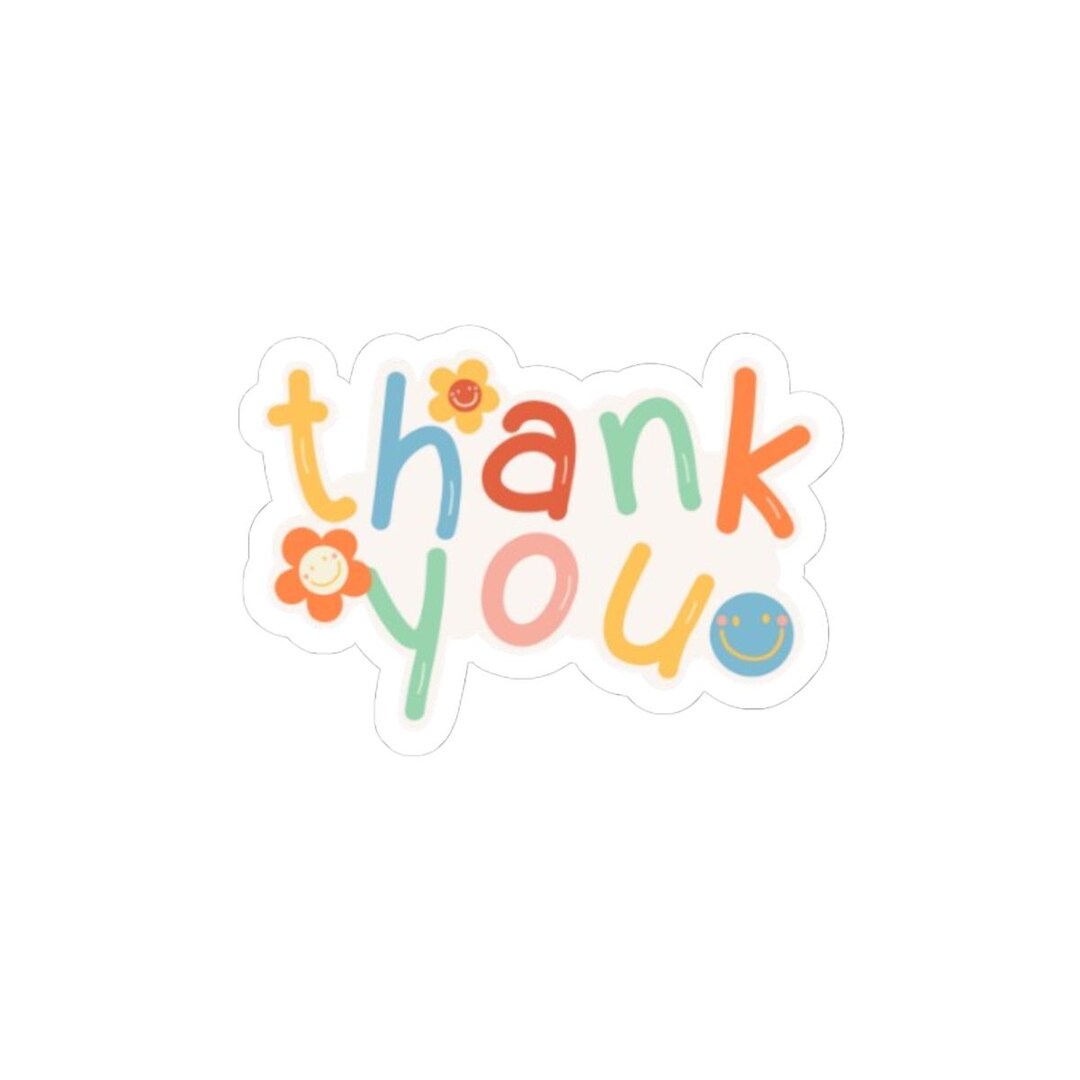 Colorful Thank You Sticker | Kiss-cut Sticker, Floral Smiley Design - Etsy