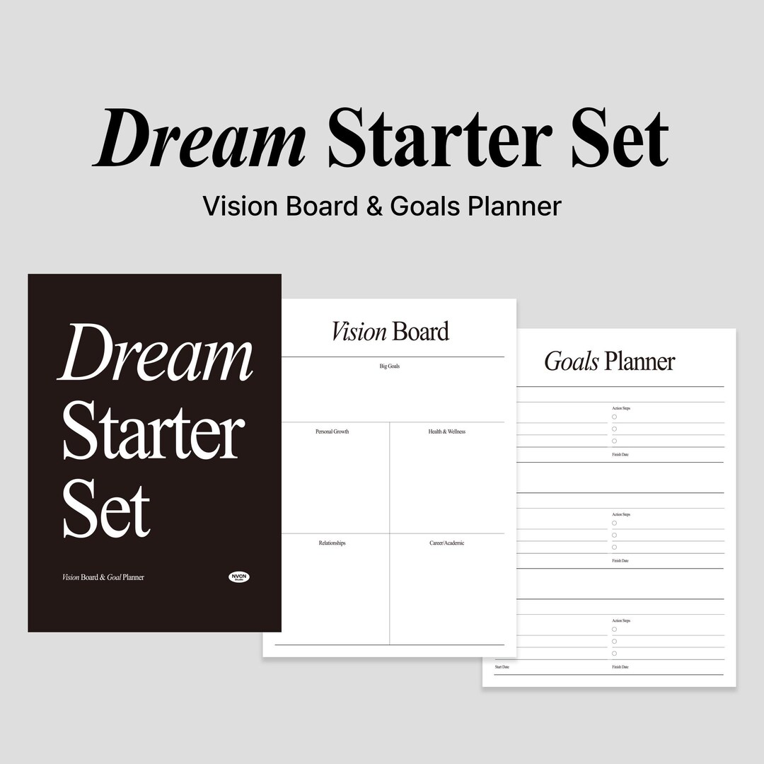 Dream Starter Set, Vision Board, Goals Planner, Printable Simple ...