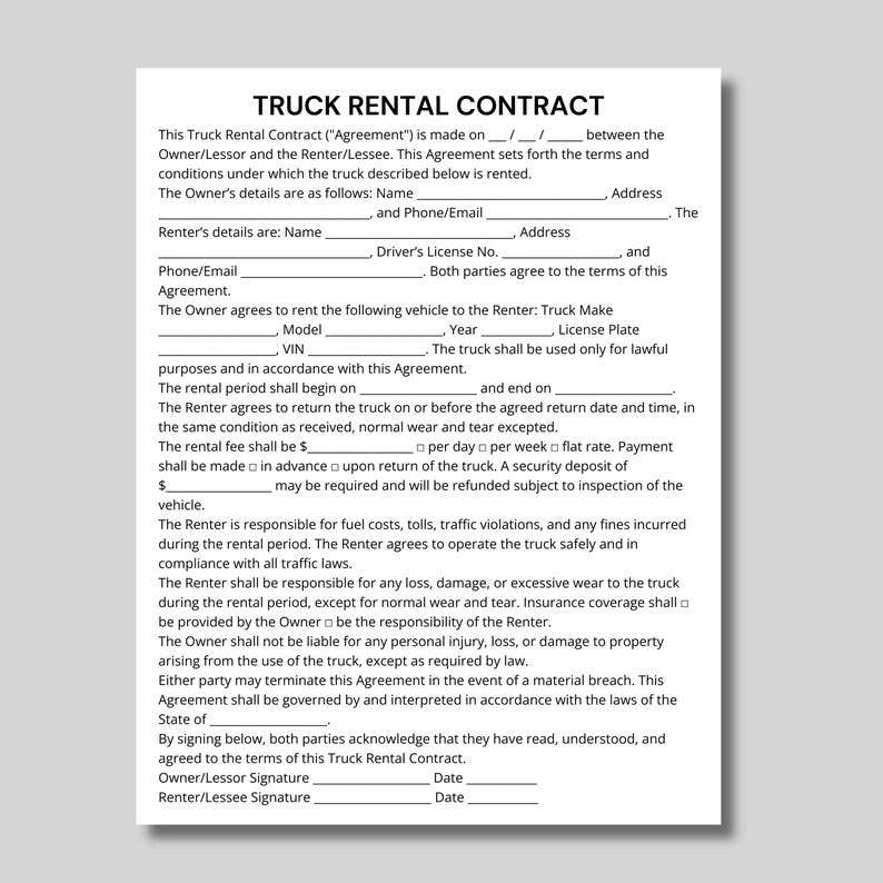 Truck Rental, Contract Template, Truck Rent, Truck Deal, Truck Hire ...