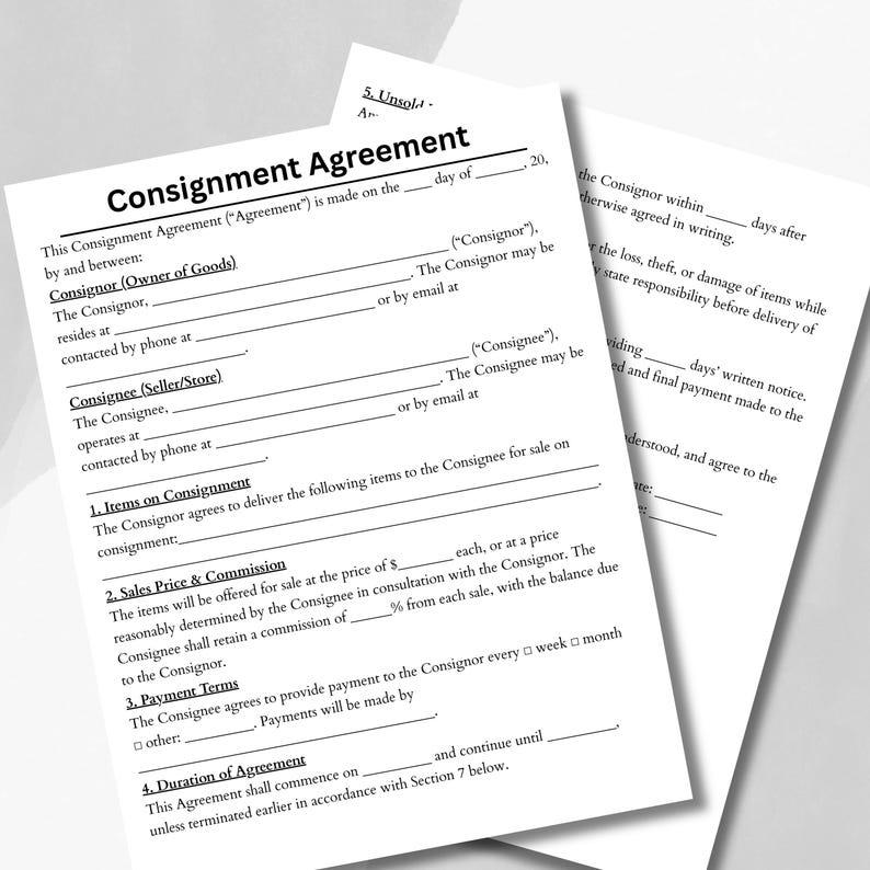 Editable Consignment Agreement Template: Boutique Reseller Contract ...