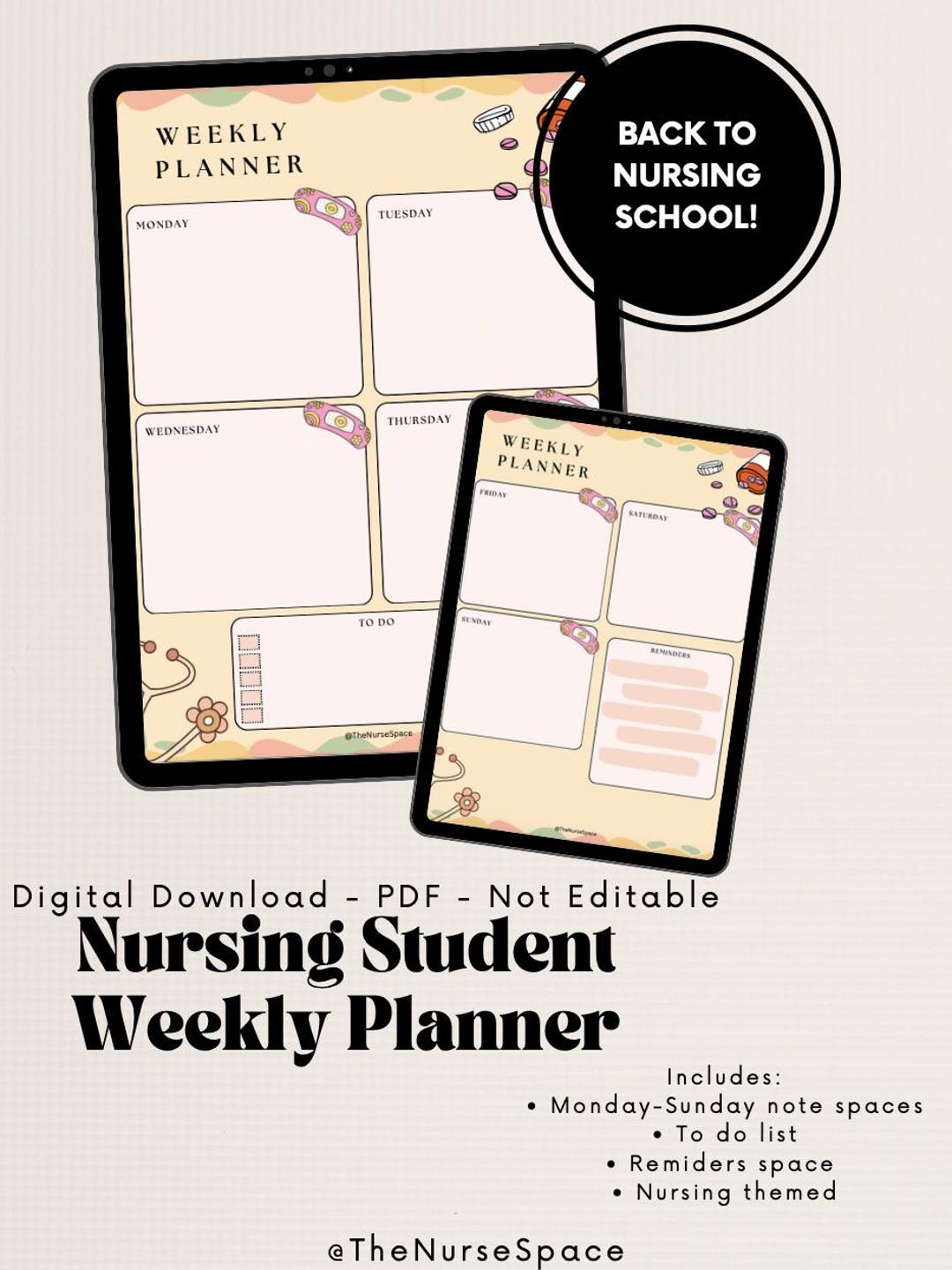 Nursing Student Weekly Planner | Nursing School Study Planner | Digital ...
