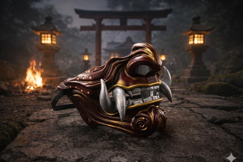 Red & Gold Oni Mask – Japanese Samurai Cosplay - Etsy