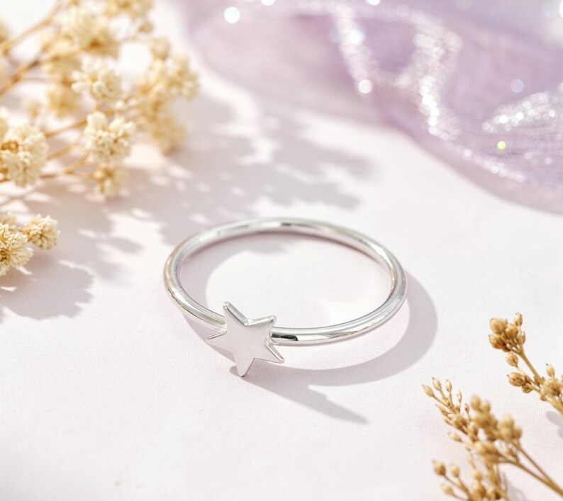 925 Sterling Silver Dainty Star Ring Minimalist Celestial Stacking Band ...