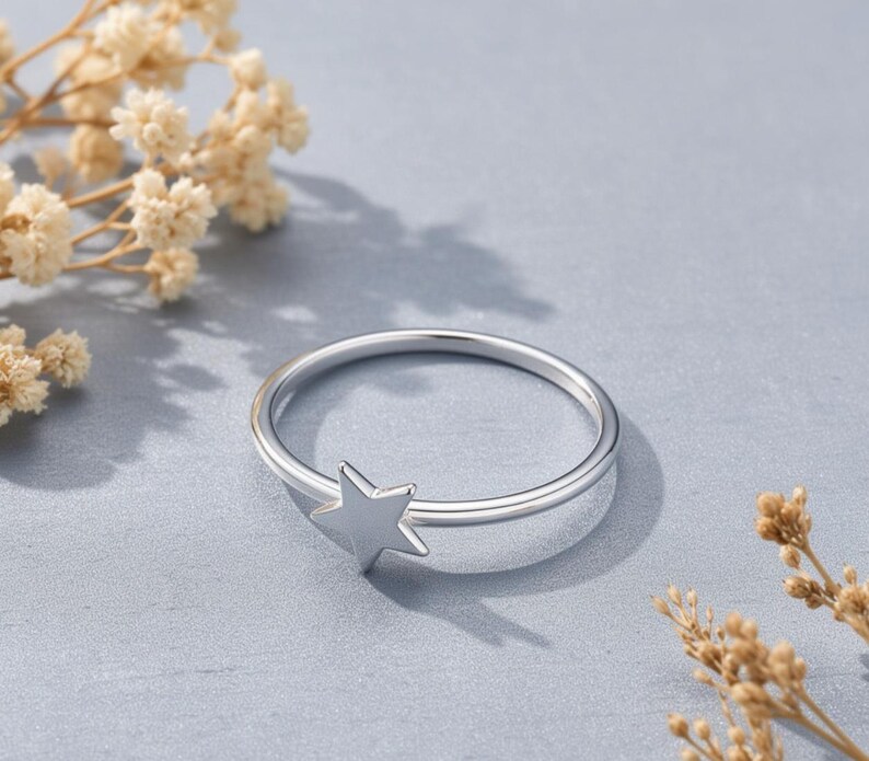 Sterling Silver Dainty Star Ring • Minimalist Celestial Stacking Band ...