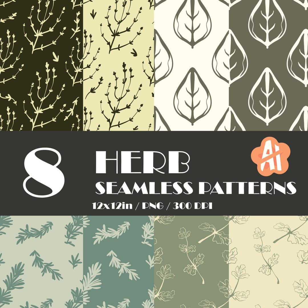 8 Herb Themed Seamless Patterns *download* - Etsy