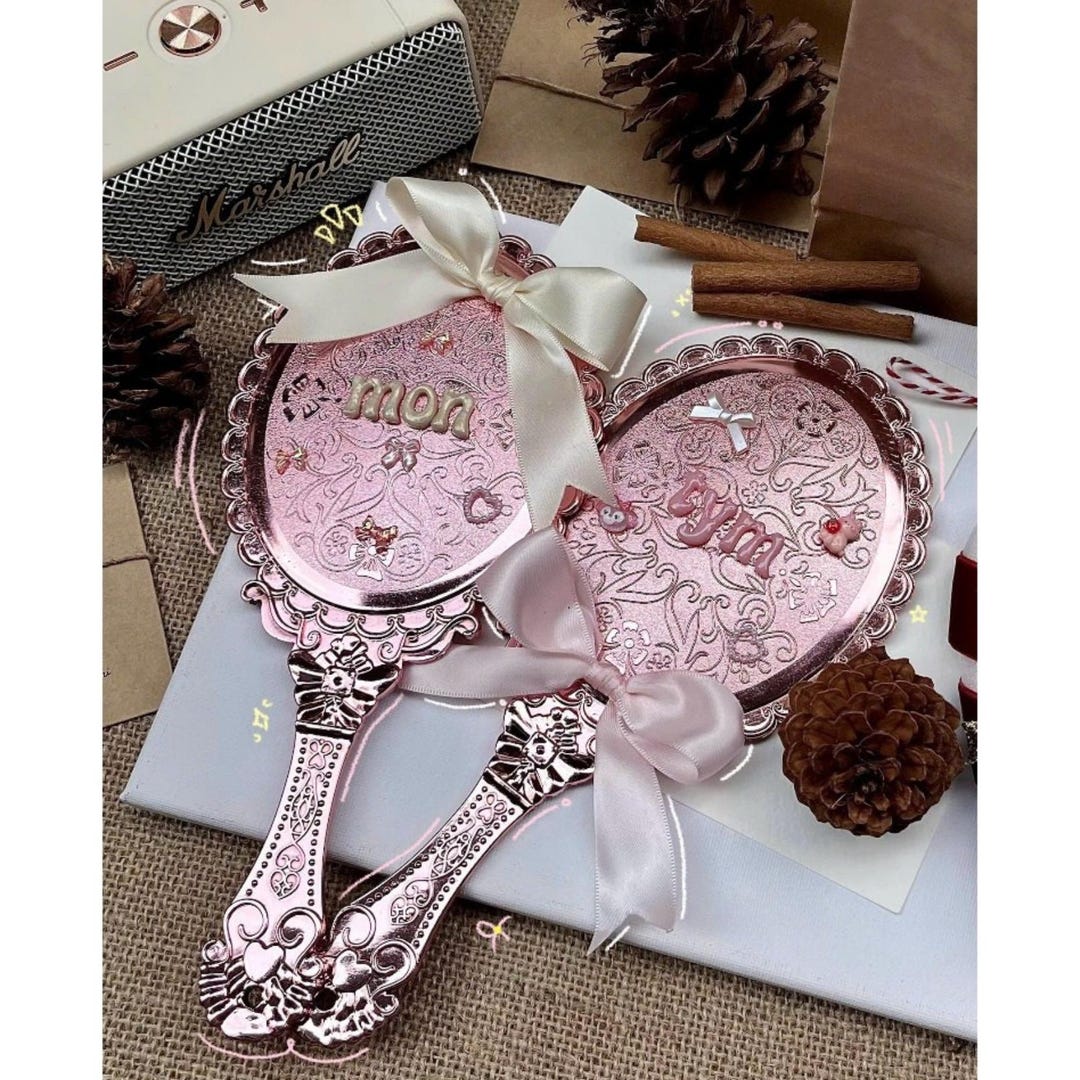 Personalized Vintage Hand Mirror, Pink Coquette Bow Vanity Mirror ...