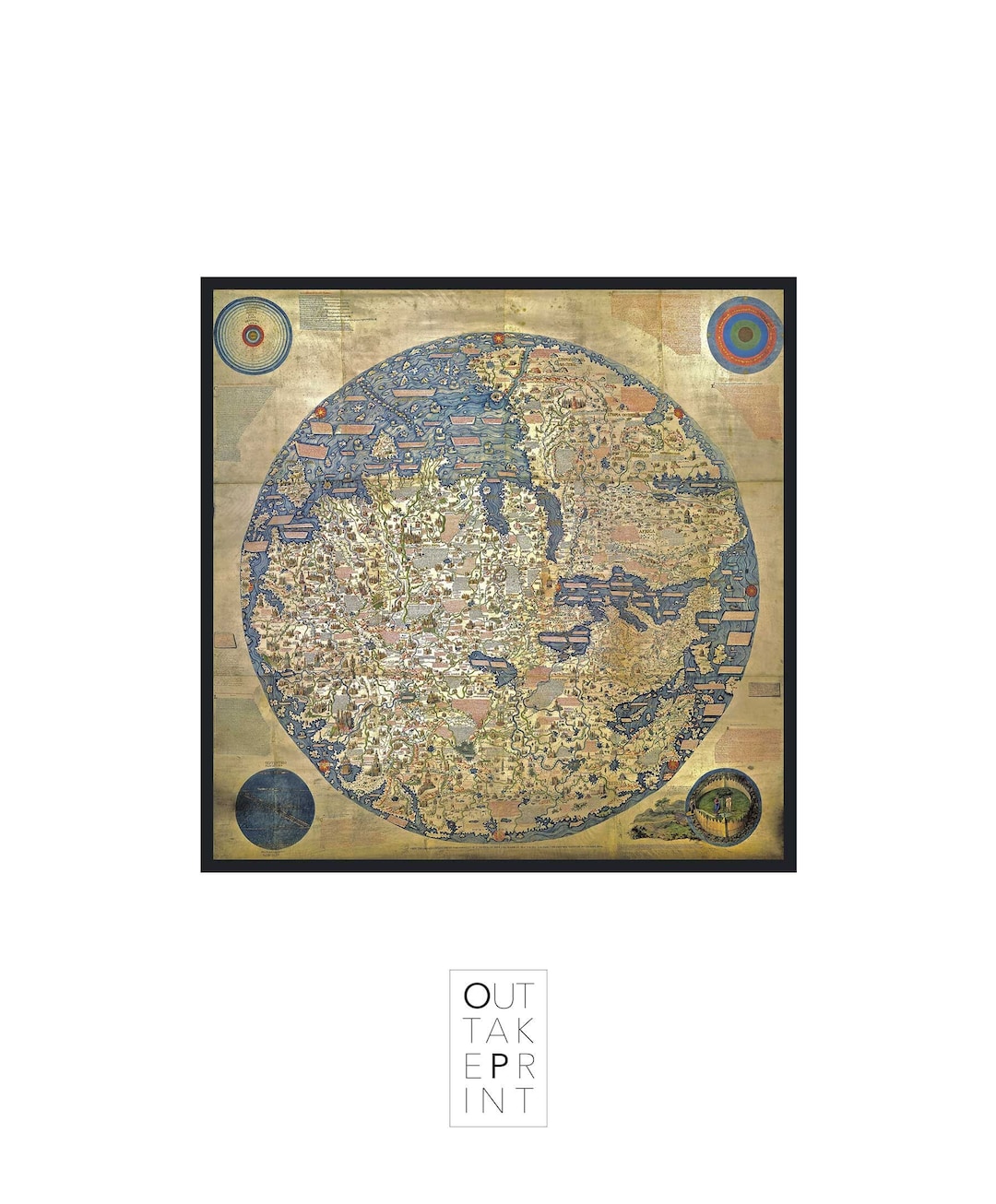 Old Map - World Map (1450) - Canvas - Fra Mauro, 103 - Etsy