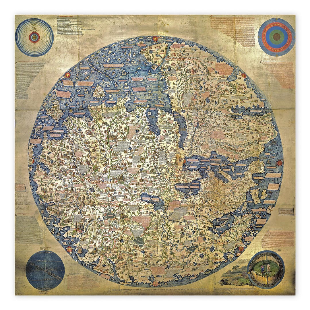 Mapa de Fra Mauro - Mapa antigo do mundo de 1450 - Detalhes nítidos e ...