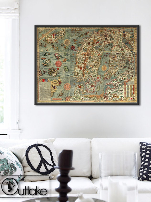 Home Decor Old Map Antique Scandinavia 1539 027 - Etsy
