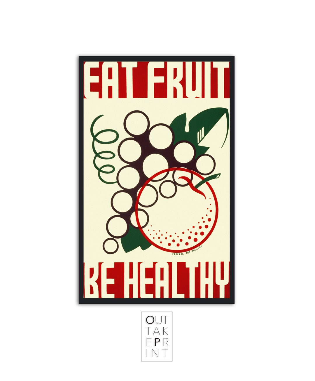 Vintage Poster Illustration Eat Fruit and Be Healthy Fine Art Print for ...