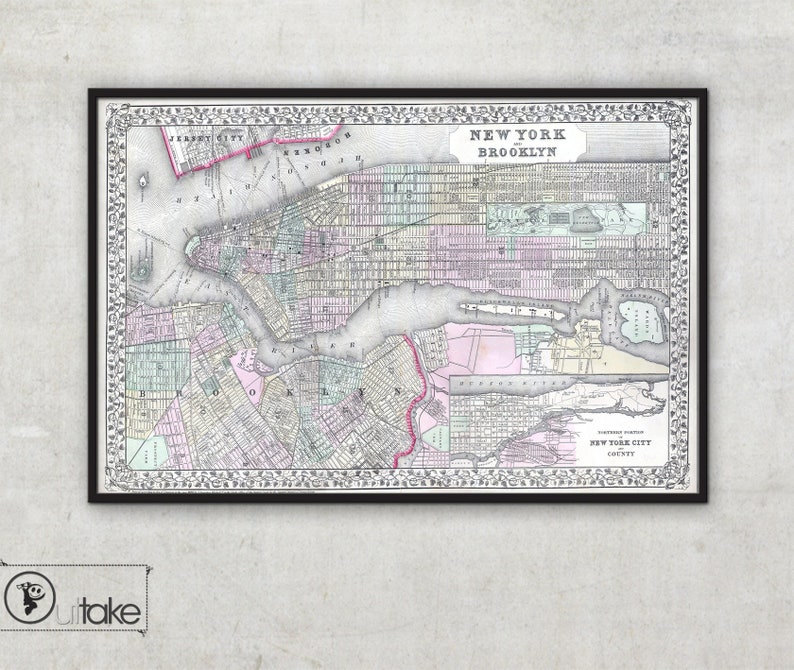Old Map New York City 1870 Poster Print Samuel - Etsy UK