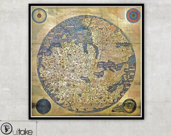 Old Map World Map 1450 Canvas Fra Mauro 103 | Etsy