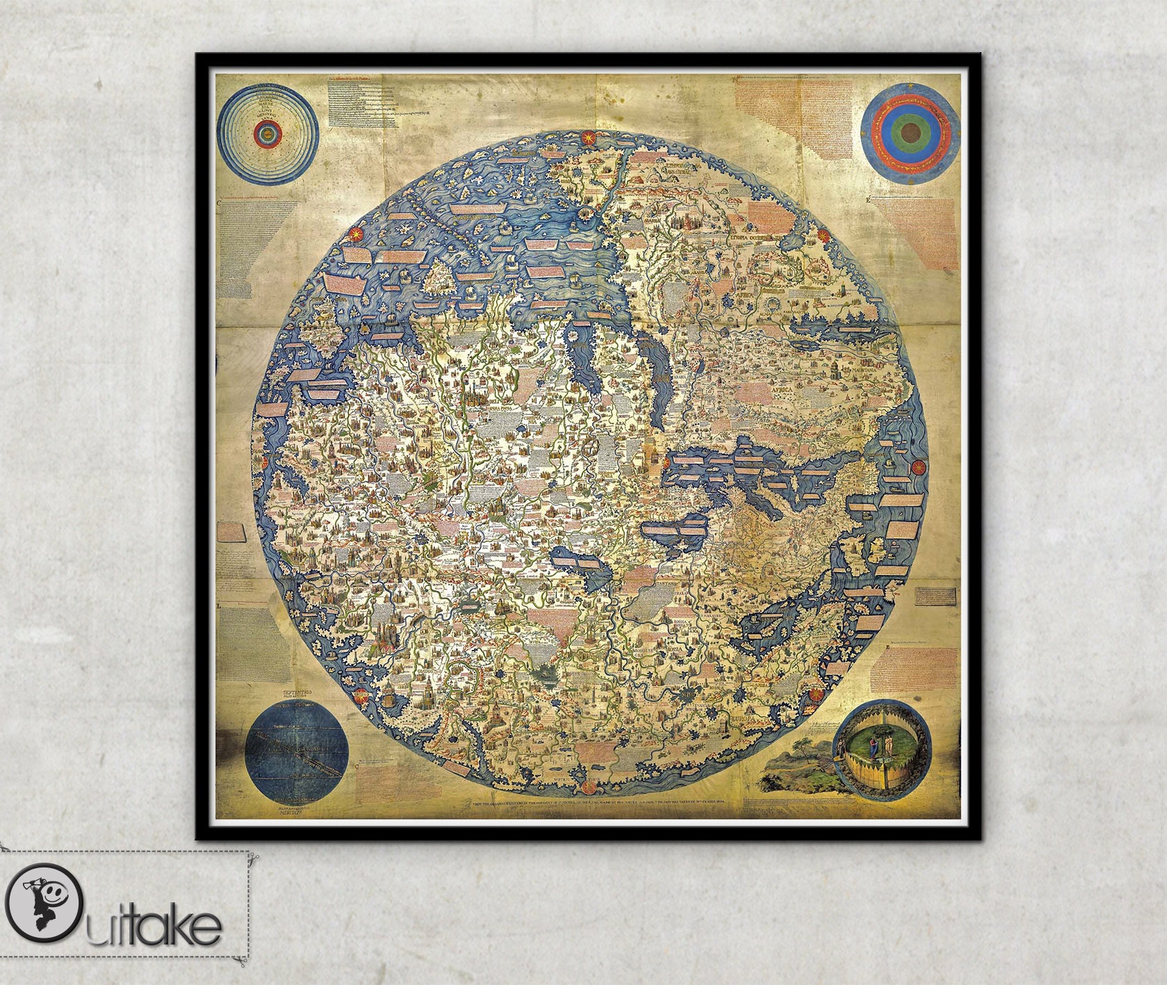 Stara Mapa-mapa świata 1450płótno-FRA Mauro 103 | Etsy