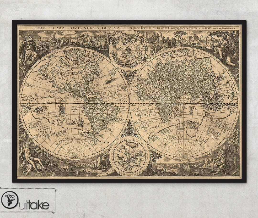 Old Map World Map 1596 Poster 024 - Etsy