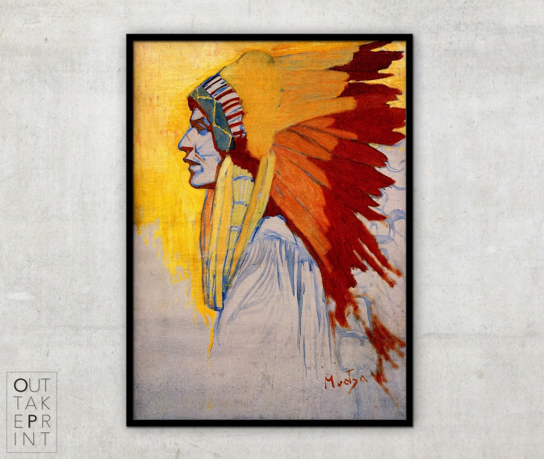 Indian Sioux Study by Alphonse Mucha, Art Nouveau Painting, Alphonse ...
