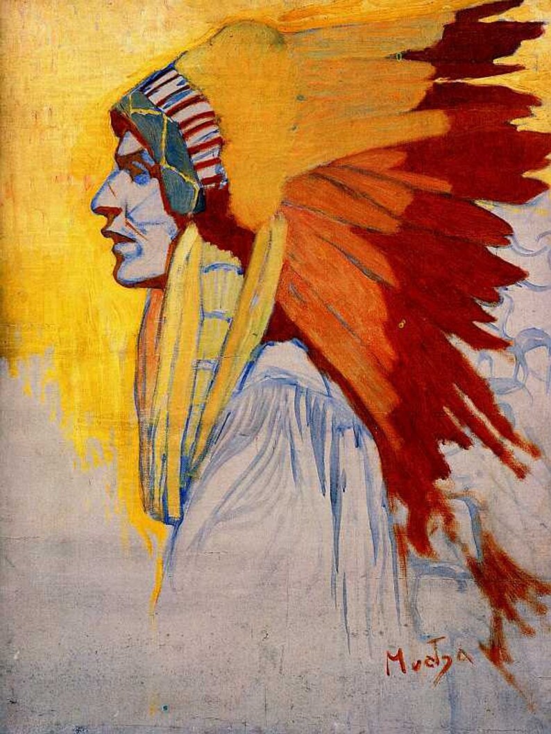 Indian Sioux Study by Alphonse Mucha, Art Nouveau Painting, Alphonse ...
