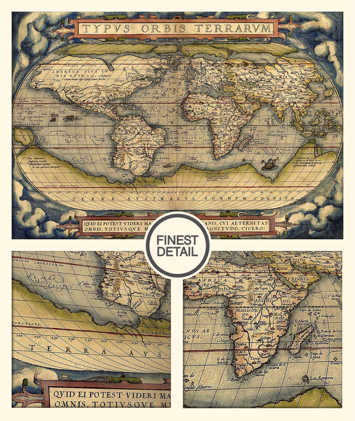 Framed Print Antique Maps Theatrum Orbis Terrarum 1564 - Etsy