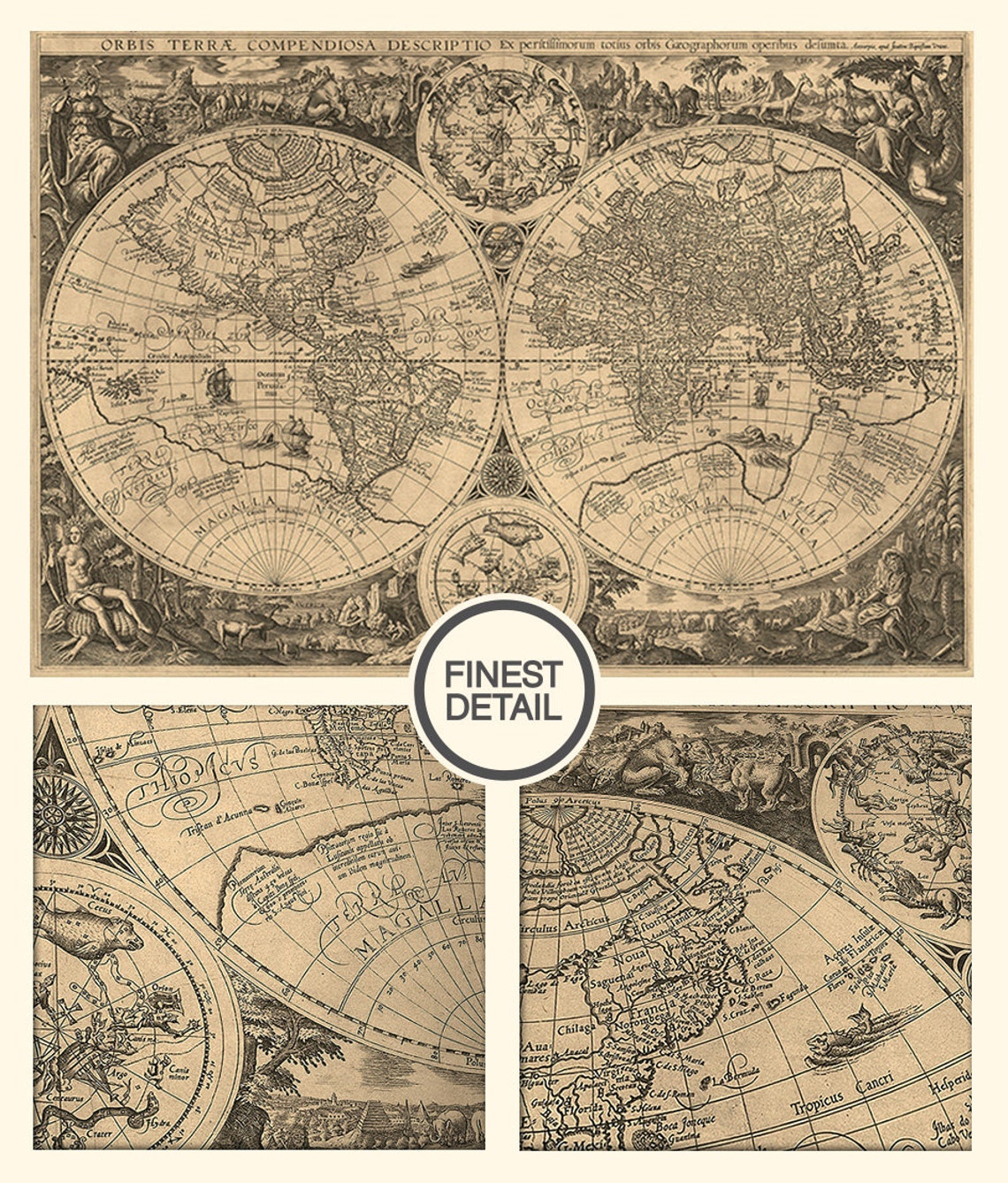 Old Map World Map 1596 Poster Print Vintage Map of the - Etsy