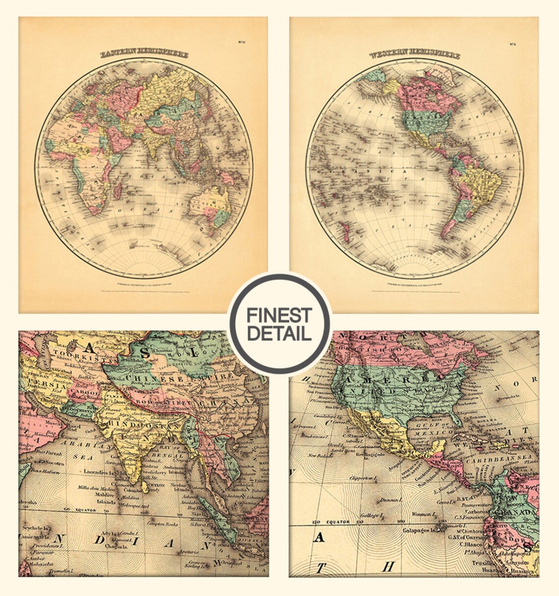 World Map Wall Art Colton Wall Decor Eastern and Western - Etsy