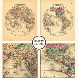 World Map Wall Art Colton Wall Decor Eastern and Western - Etsy