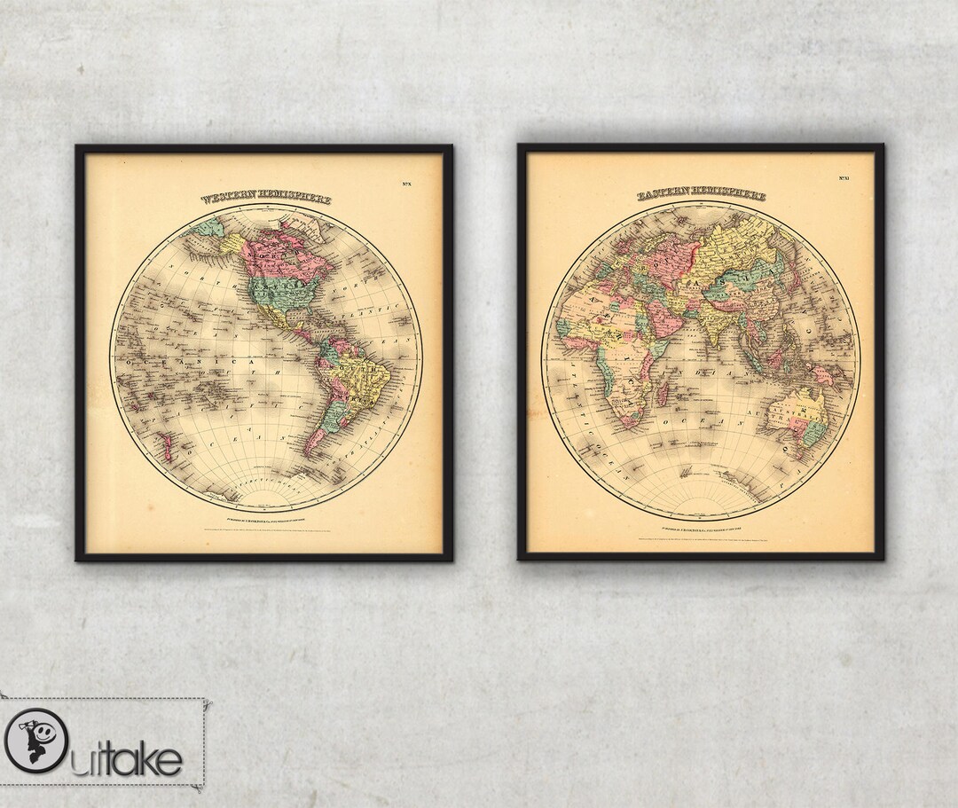 World Map Wall Art Colton Wall Decor Eastern and Western - Etsy