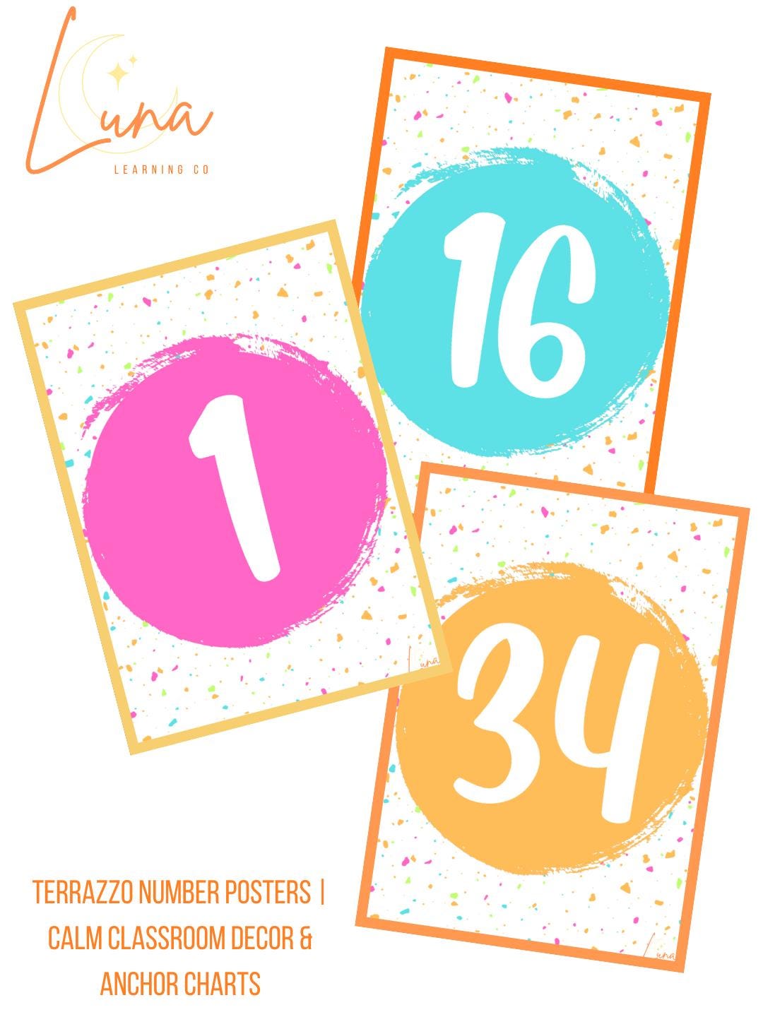 Terrazzo Number Posters | Calm Classroom Decor & Anchor Charts - Etsy