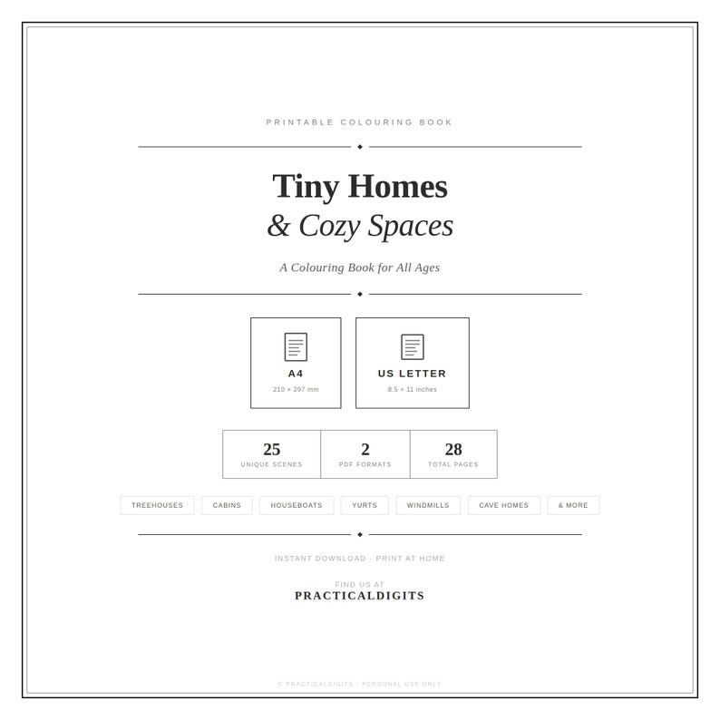 Tiny Homes and Cozy Spaces Printable Colouring Book | 25 Scenes | A4 ...