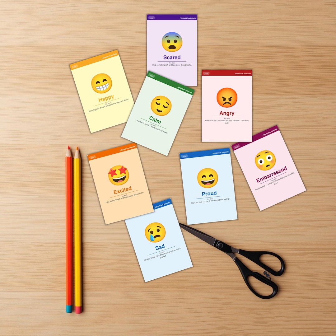 Feelings Flashcards Printable | 30 Emotions Cards for Kids Ages 5-12 ...