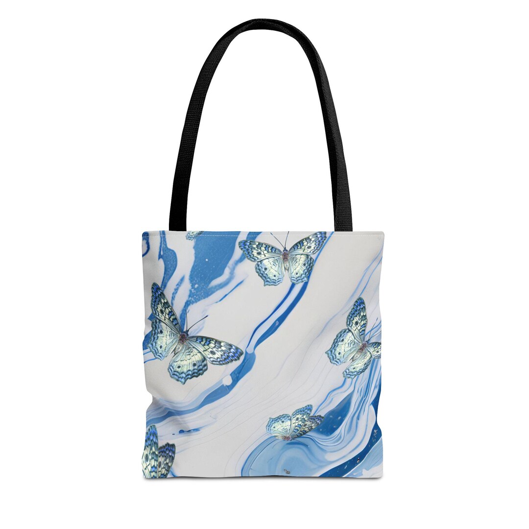 Blue Marble Butterflies Tote Bag | Marble Swirl Butterfly Pattern - Etsy