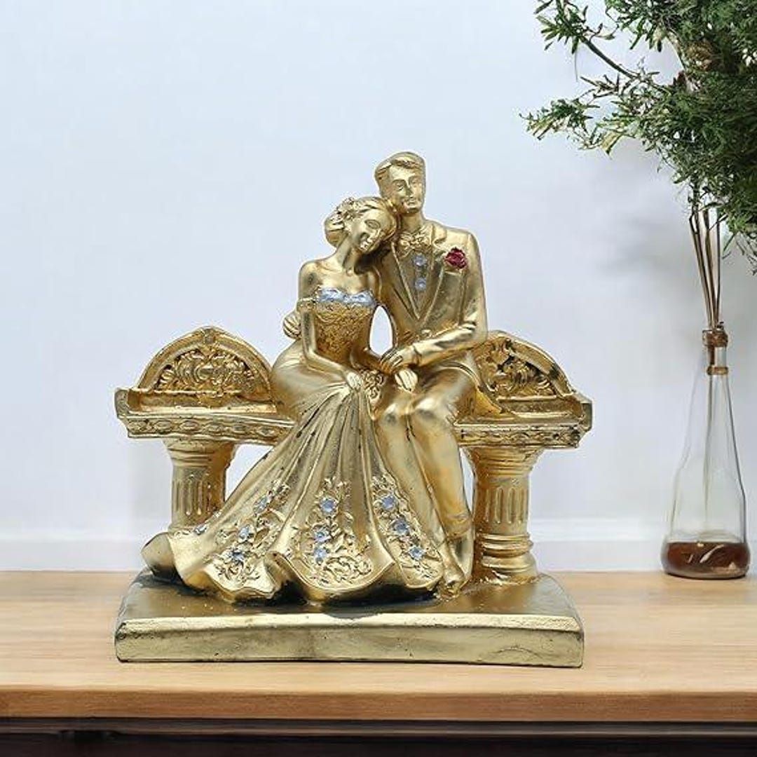 Golden Couple Statue on Bench | Wedding, Anniversary, or Valentine's ...
