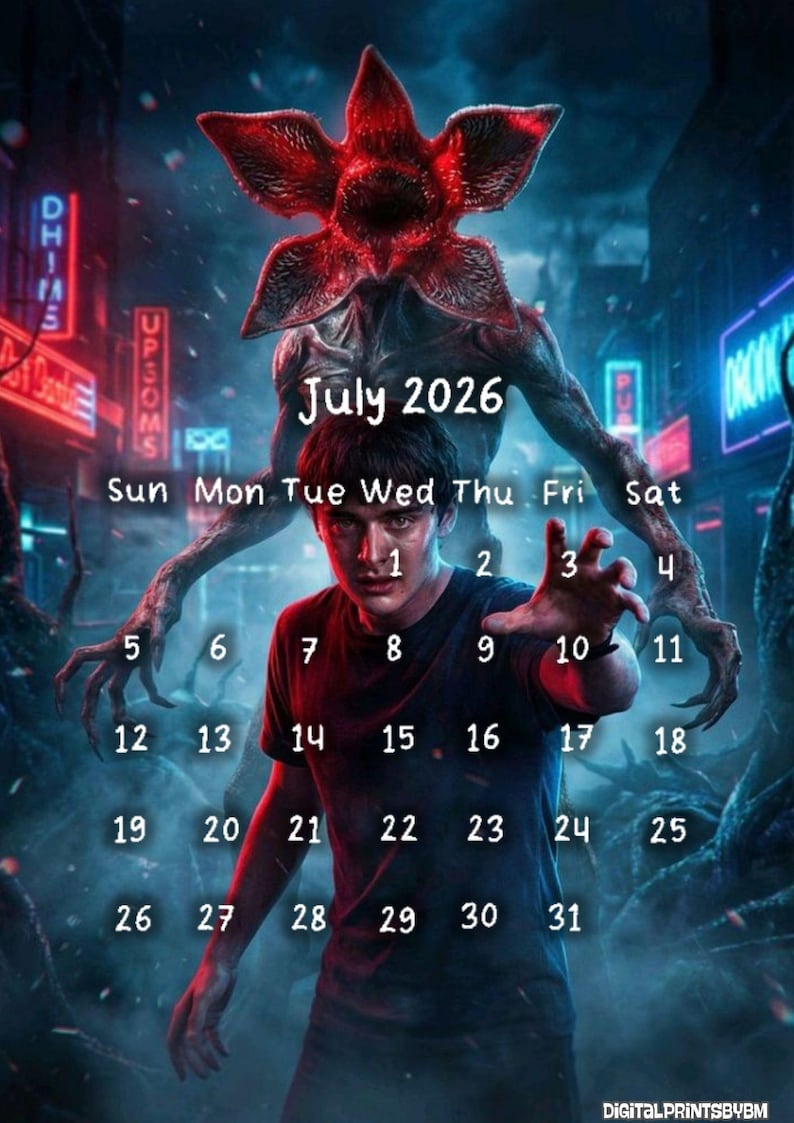 2026 Stranger Things Digital Calendar | Printable Wall Calendar - Etsy