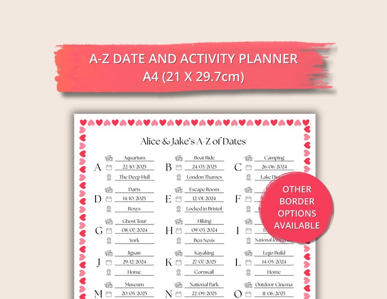 A-Z Date & Activity Planner – Canva Editable, Couples and Families ...