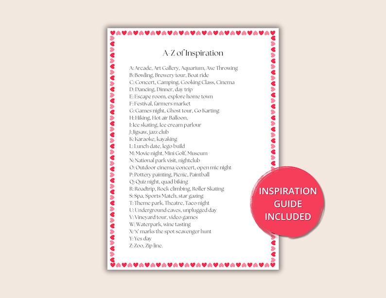 A-Z Date & Activity Planner – Canva Editable, Couples and Families ...