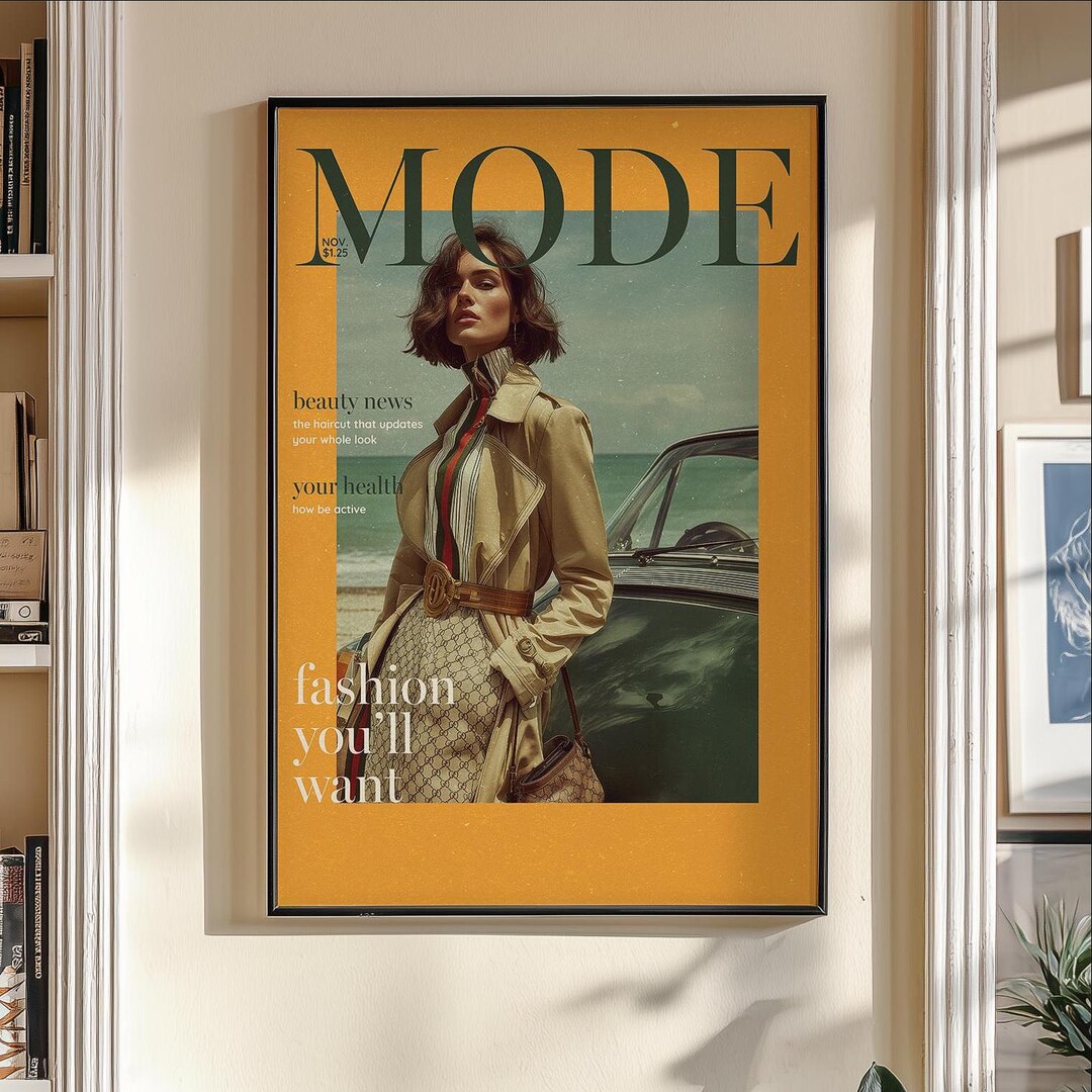Retro Minimalist Fashion Magazine Style Art Print: Woman in Trench ...